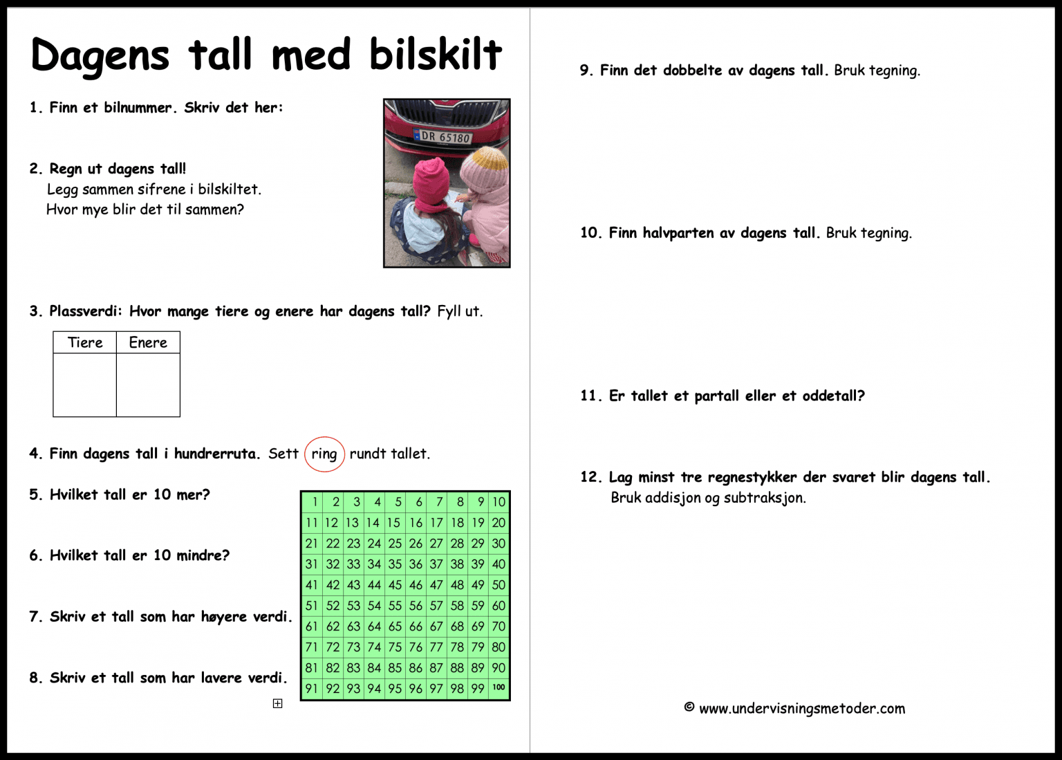 UTESKOLE: Dagens tall med bilskilt og halvering/dobling/partall ...