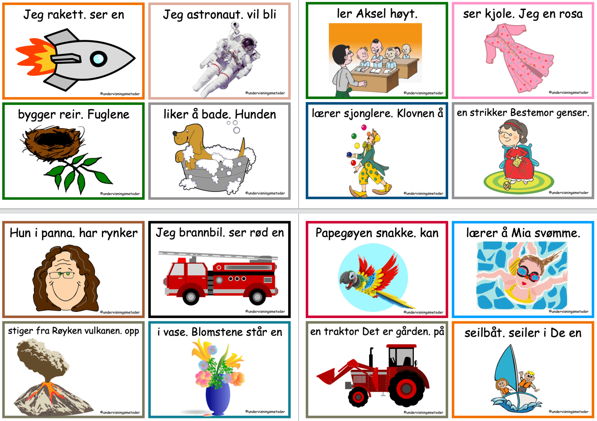 48 BILDEKORT: Øv på å skrive setninger - UNDERVISNINGSMETODER