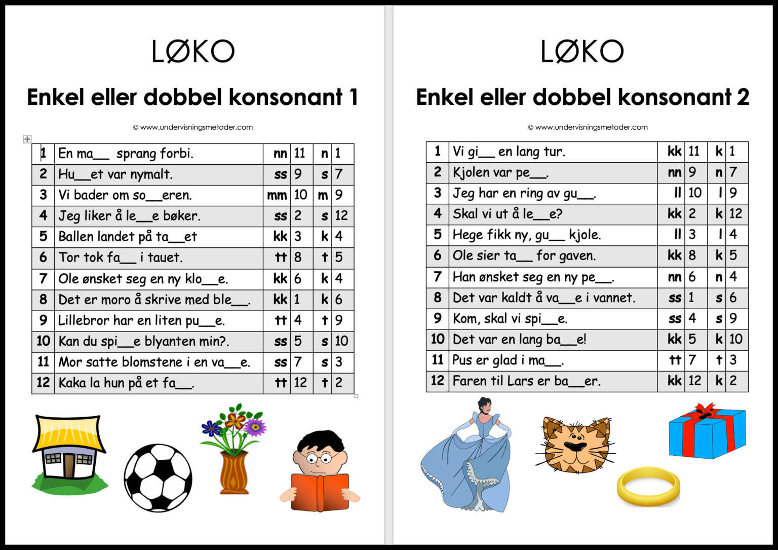 ENKEL-OG DOBBELTKONSONANT: plakat, skriveoppgaver, puslespill, uteskole ...