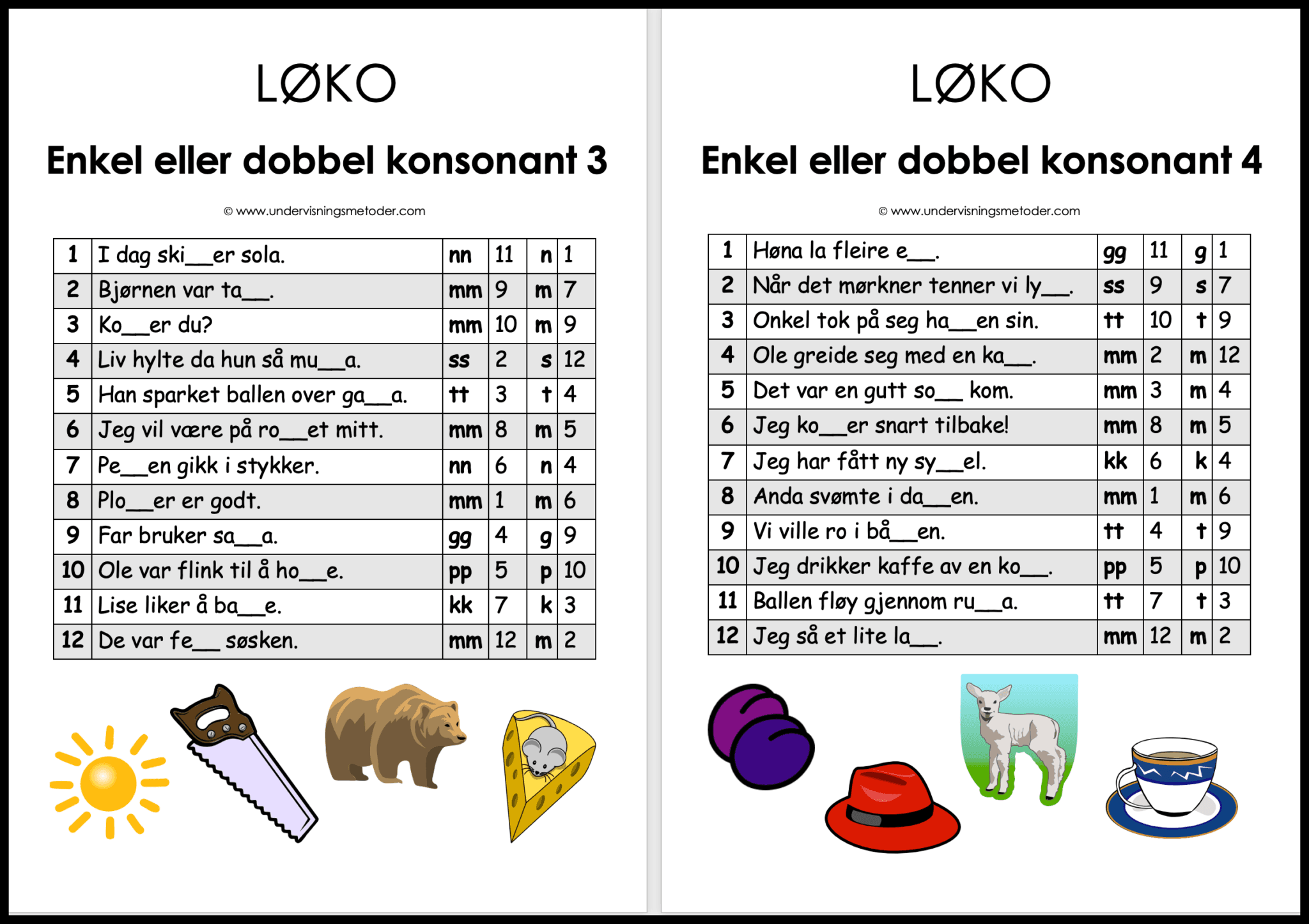 ENKEL-OG DOBBELTKONSONANT: plakat, skriveoppgaver, puslespill, uteskole ...