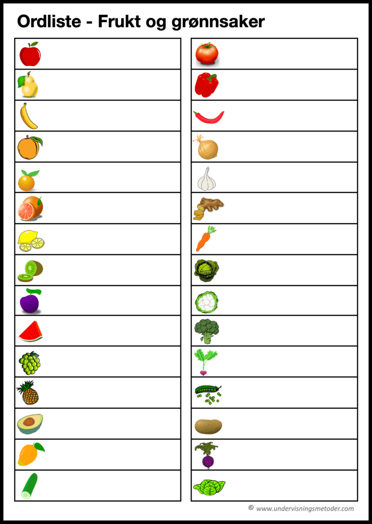 Frukt og grønnsaker - UNDERVISNINGSMETODER