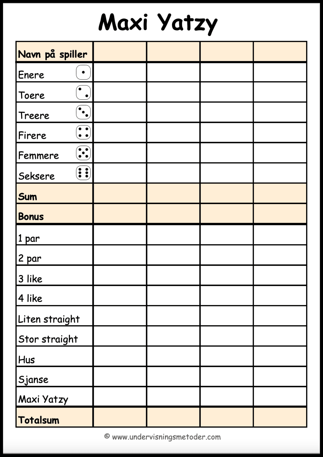 4 SPILL: Rimlotto, ansiktet og kroppen, yatzy og "Fortell om ..." - UNDERVISNINGSMETODER
