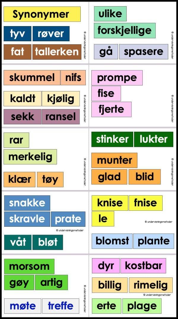 Synonymer, antonymer og homonymer - UNDERVISNINGSMETODER